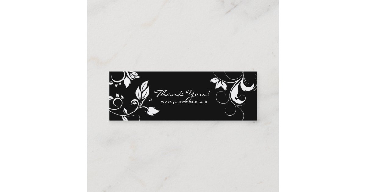 Black White Floral Swirls business card bookmark | Zazzle