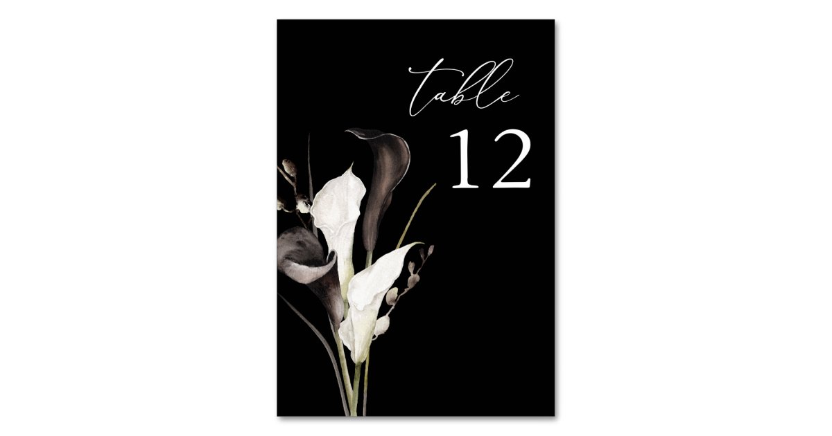 Black & White Floral Table Number - Black | Zazzle