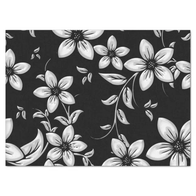Black & White Flower Pattern Tissue Paper | Zazzle