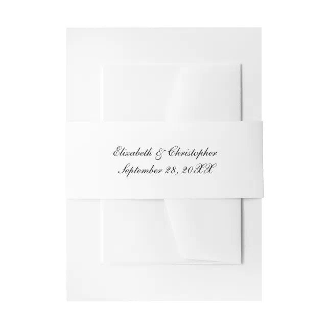 Black White Formal Traditional Script Wedding Invitation Belly Band | Zazzle