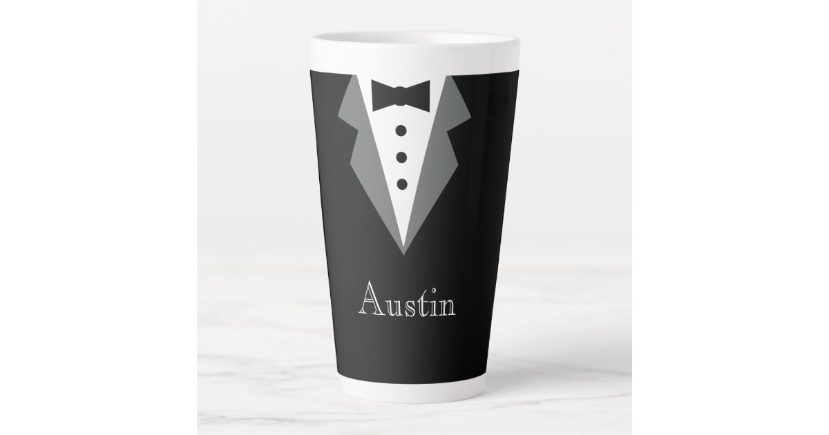 Black White Formal Tuxedo Personalized Latte Mug | Zazzle