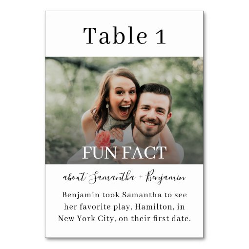 Black & White Fun Facts Photo Wedding Table Card | Zazzle