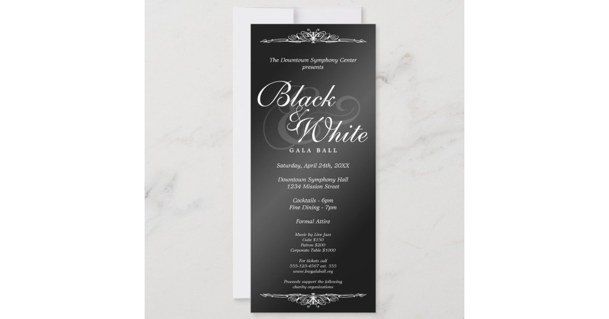 Black & white gala ball dance corporate tea length invitation | Zazzle