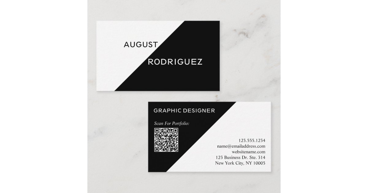 Black White Geometric Custom QR Code Business Card | Zazzle