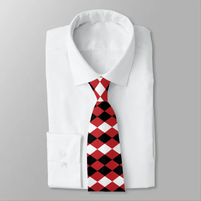 Black White Geometric Diamond On Red Background Neck Tie | Zazzle