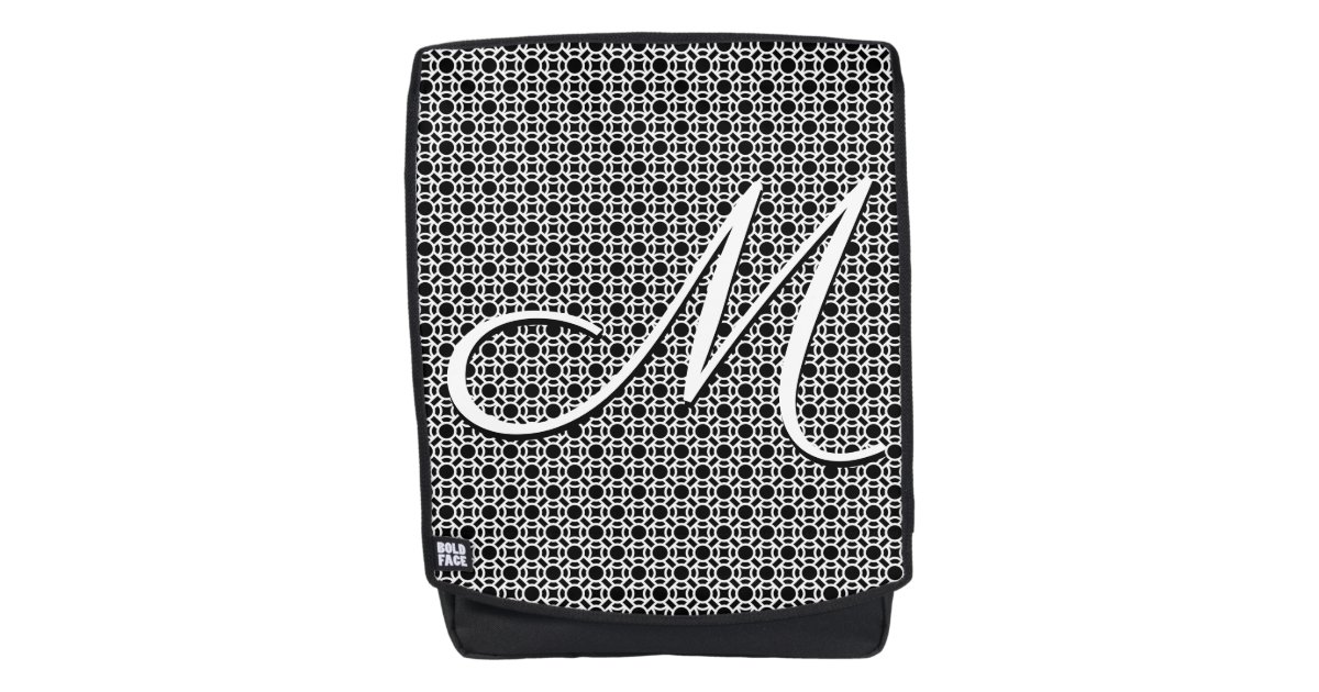 Black & White Geometric Initial Monogram Backpack | Zazzle