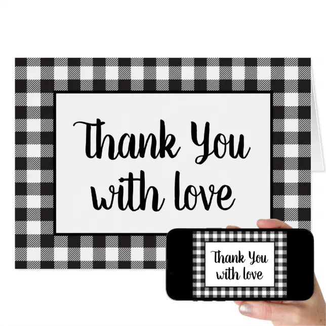 Black White Gingham Plaid Rustic Wedding Thank You | Zazzle
