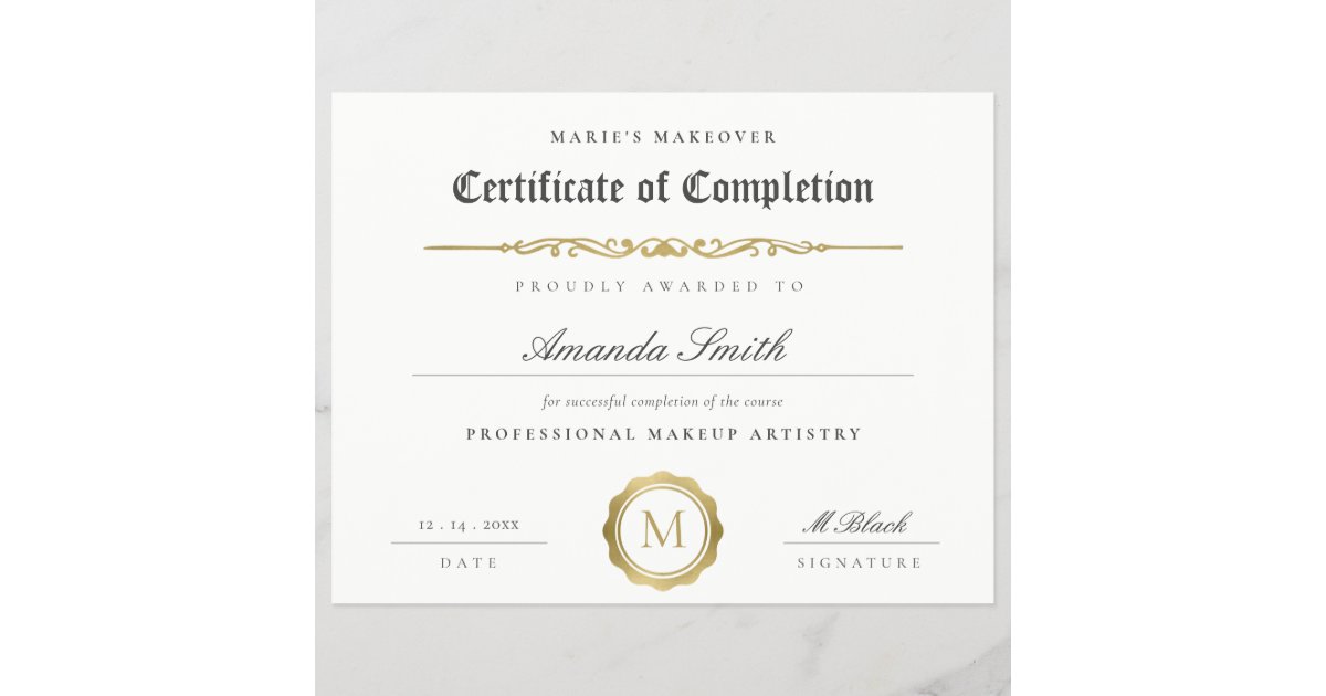 Black White Gold Certificate of Completion Award | Zazzle