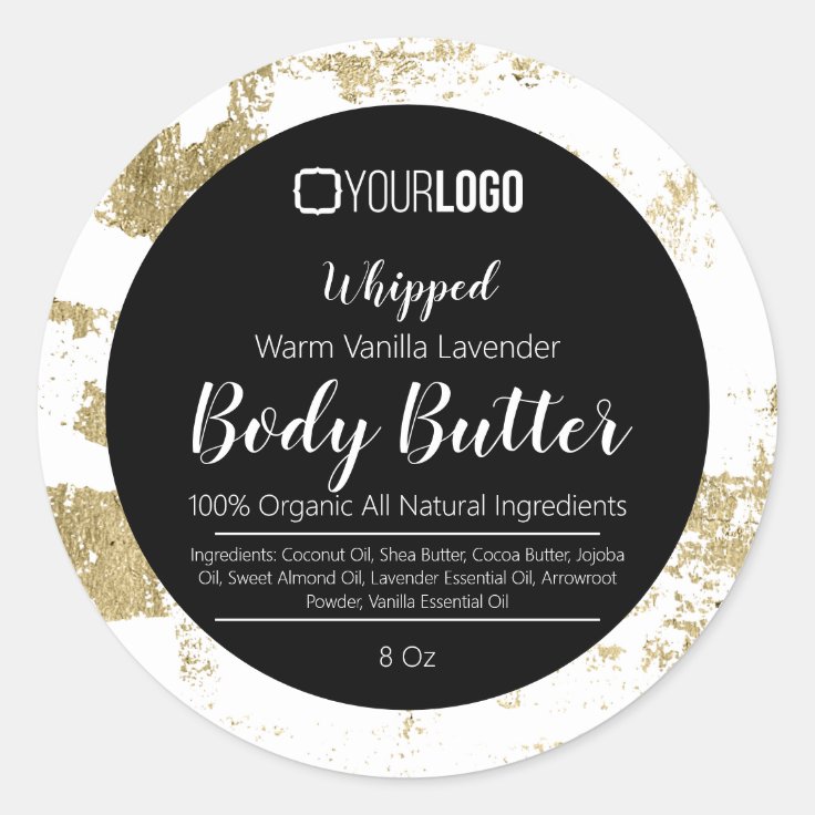 Black White Gold Foil YOUR LOGO Body Butter Label | Zazzle