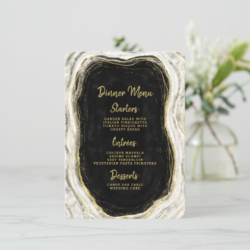 Black White & Gold Geode Agate Marble Dinner Menu | Zazzle