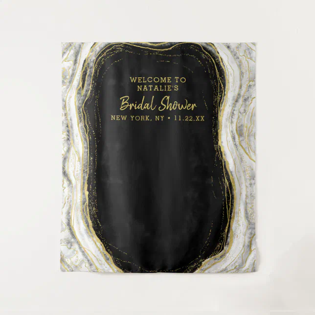 Black White Gold Geode Shower Photo Prop Backdrop | Zazzle