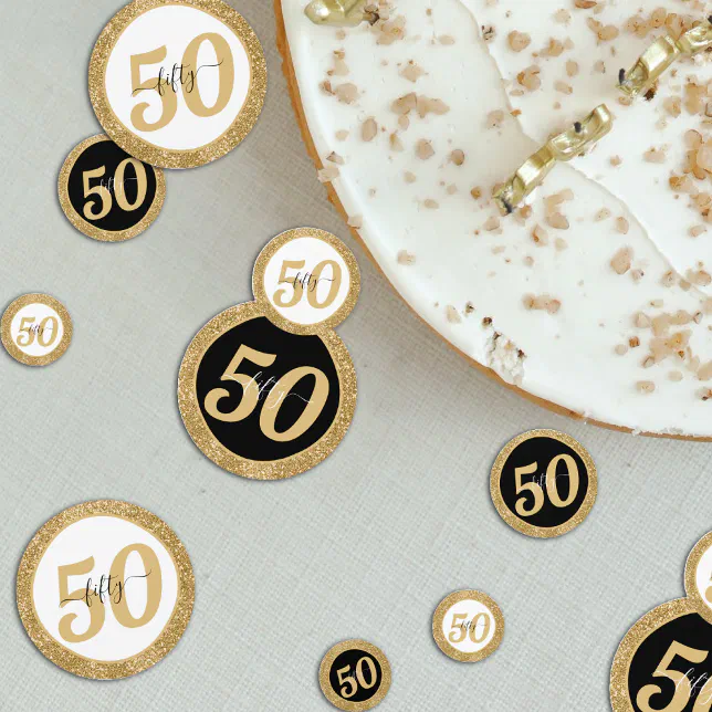 Black & White Gold Glitter 50 Fifty 50th Birthday Confetti | Zazzle