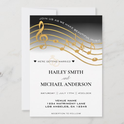 Black White & Gold Ombre Music Staff Wedding Invitation | Zazzle