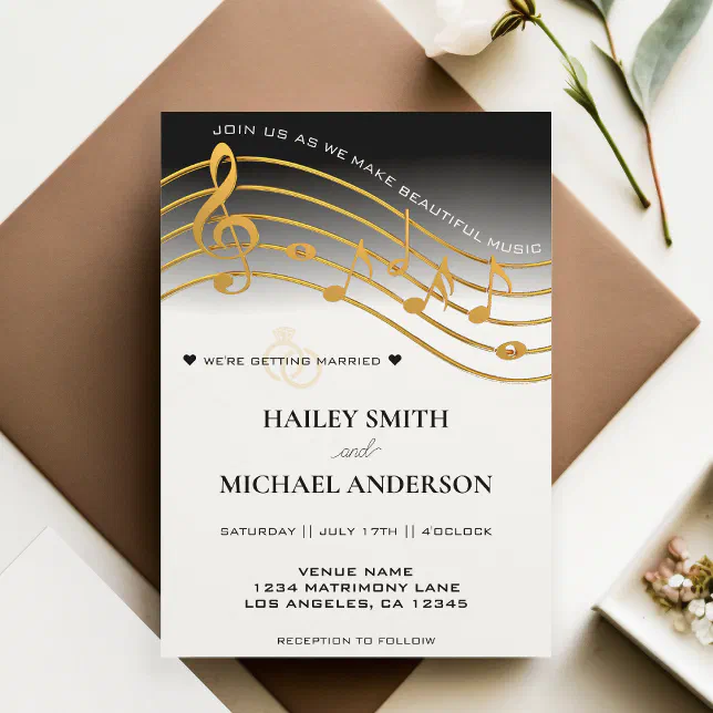 Black White & Gold Ombre Music Staff Wedding Invitation | Zazzle