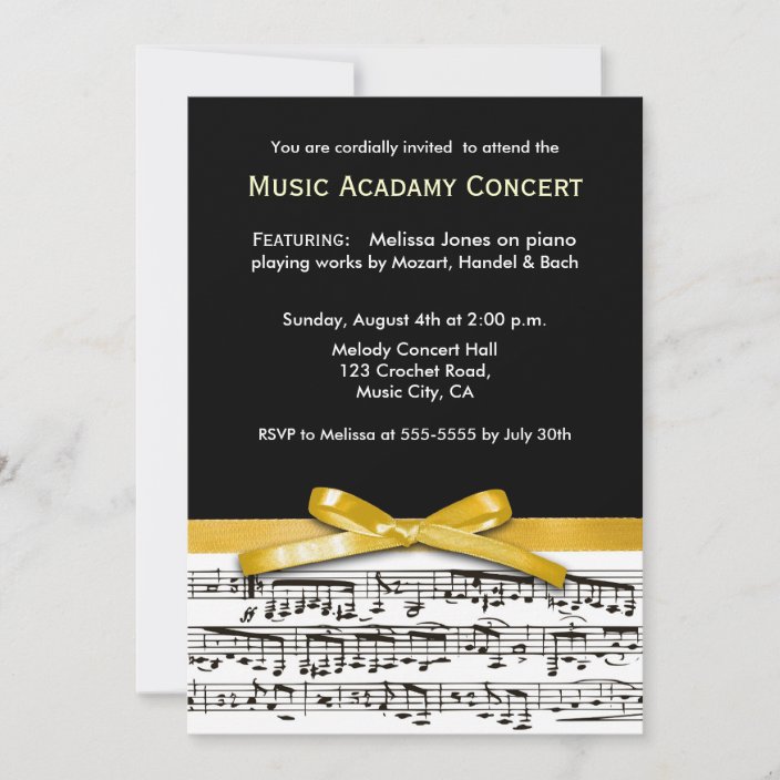 Black white & gold yellow musical concert recital invitation | Zazzle.com