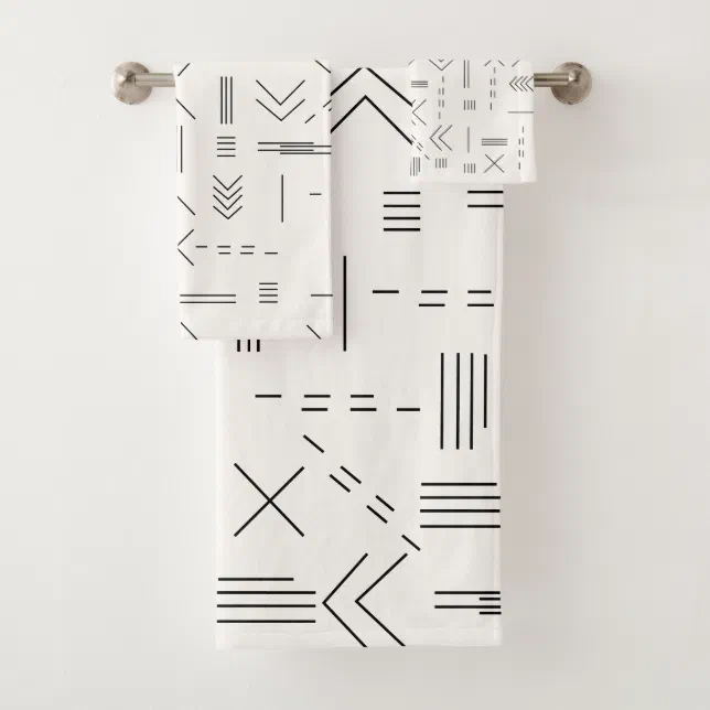 Black White Gorgeous Modern Geometric Pattern Bath Towel Set | Zazzle