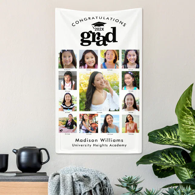 Black White Graduation K–12 Photo Collage Modern Banner | Zazzle
