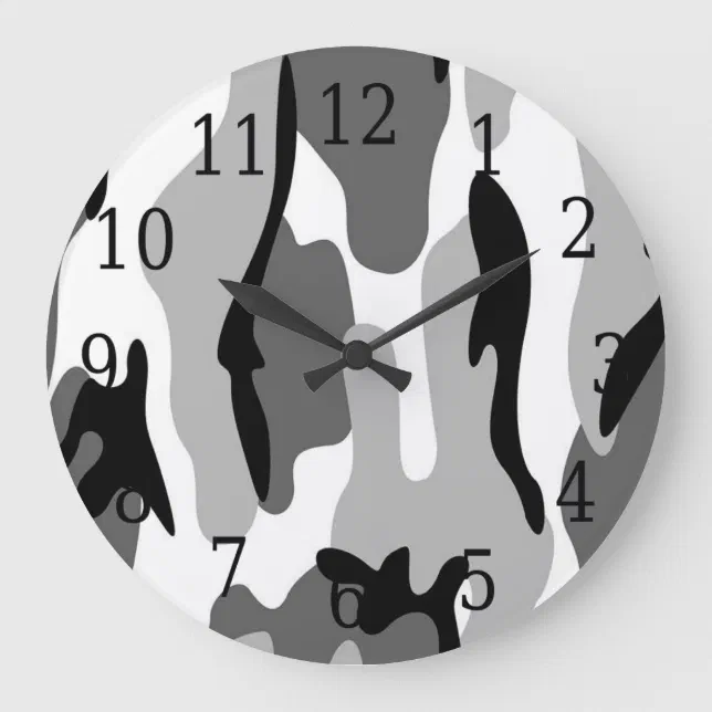 Black White Gray Camouflage Round Clock | Zazzle