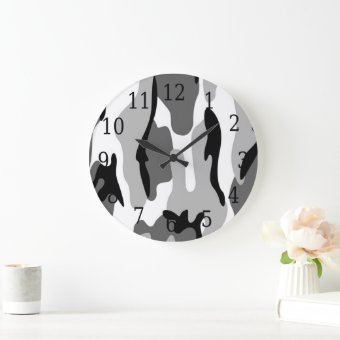 Black White Gray Camouflage Round Clock | Zazzle