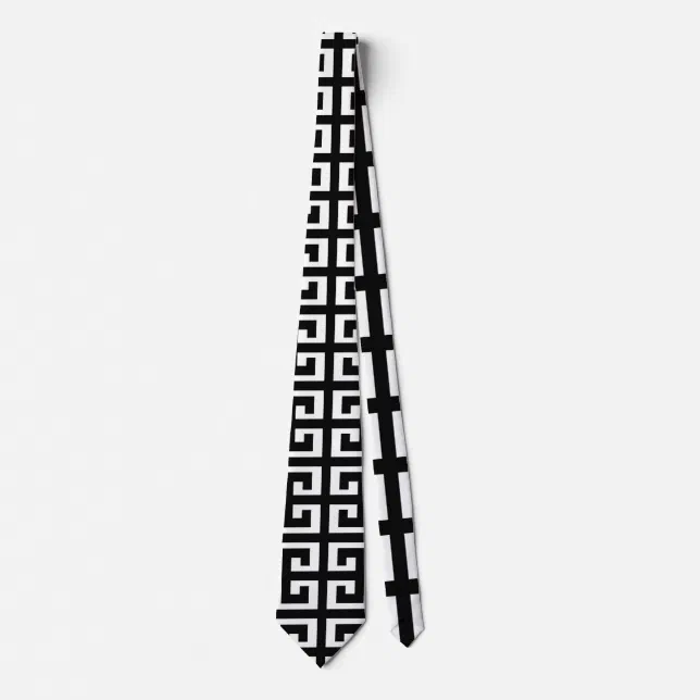 black white greek key mens necktie neck tie | Zazzle