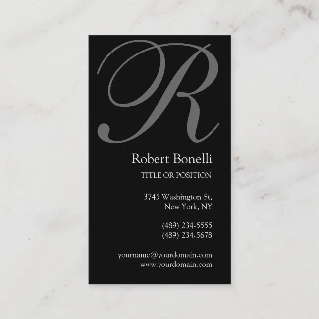 Black White Grey Monogram Business Card | Zazzle