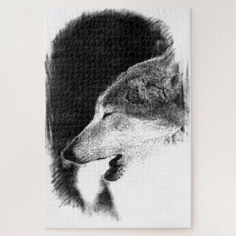Black & White Grey Wolf Sketch Artwork Animal Art Jigsaw Puzzle | Zazzle