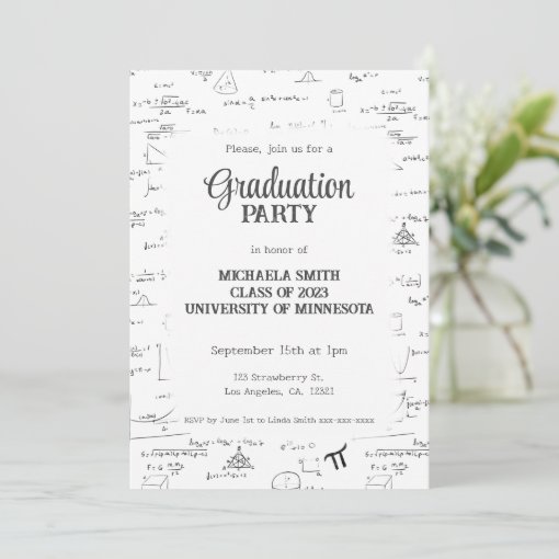Black White Hand-Lettering Mathematics Graduation Invitation | Zazzle