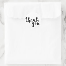 Black White Handwritten Script Simple Thank You Classic Round Sticker ...