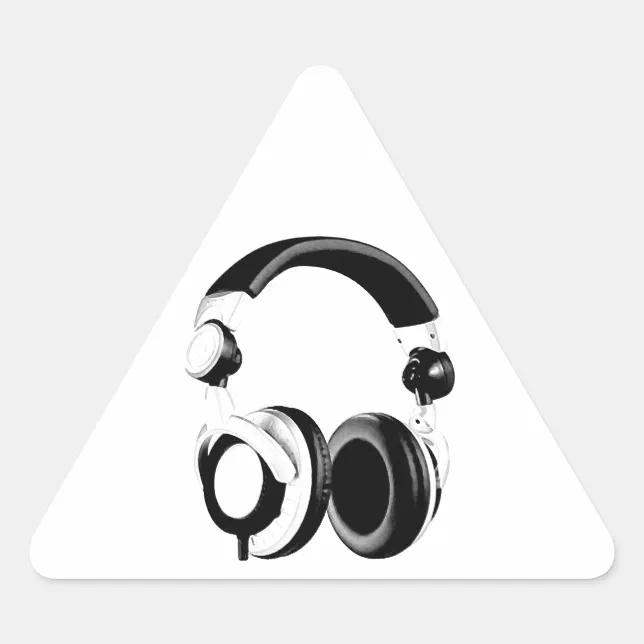 Black & White Headphone Artwork Triangle Sticker | Zazzle