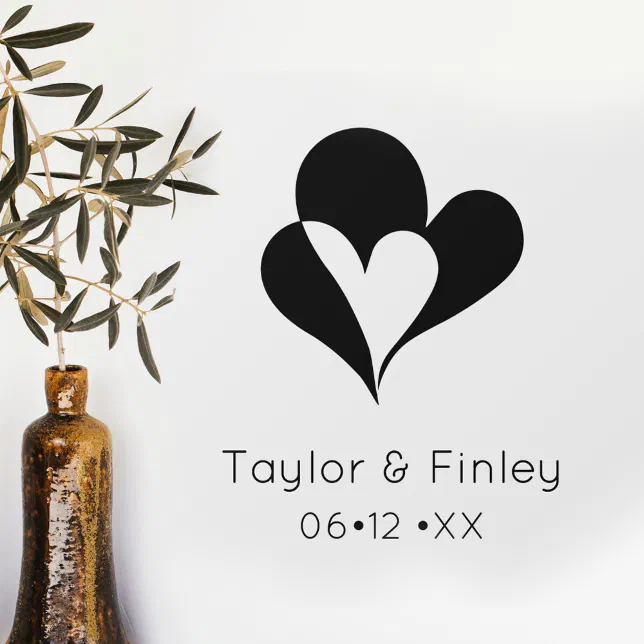 Black & White Heart Modern Custom Wedding Wall Decal | Zazzle