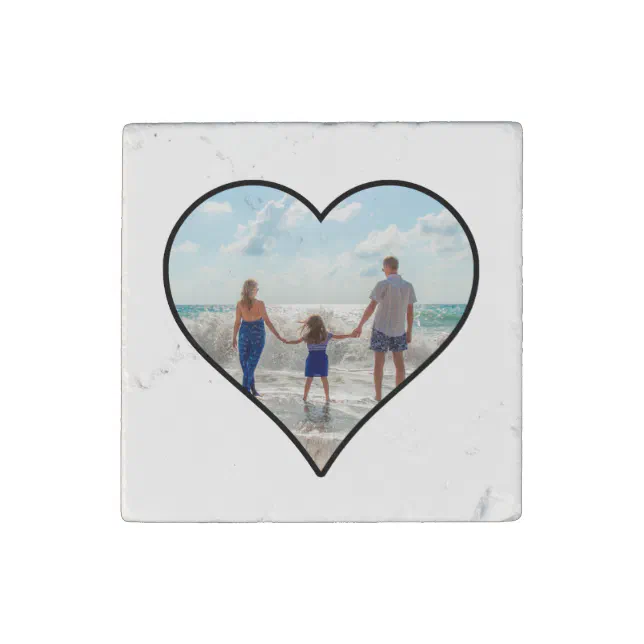 Black & White Heart Shaped Custom Picture / Photo Stone Magnet | Zazzle