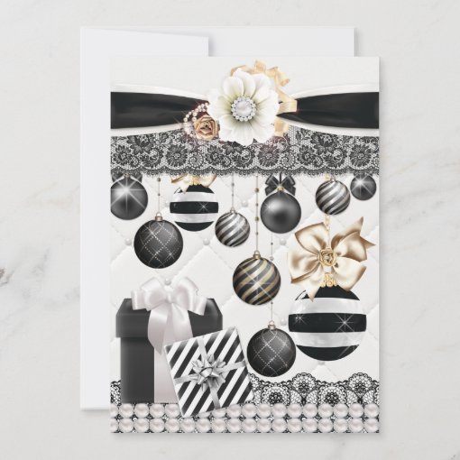 Black White Holiday Christmas Ball Invitations | Zazzle