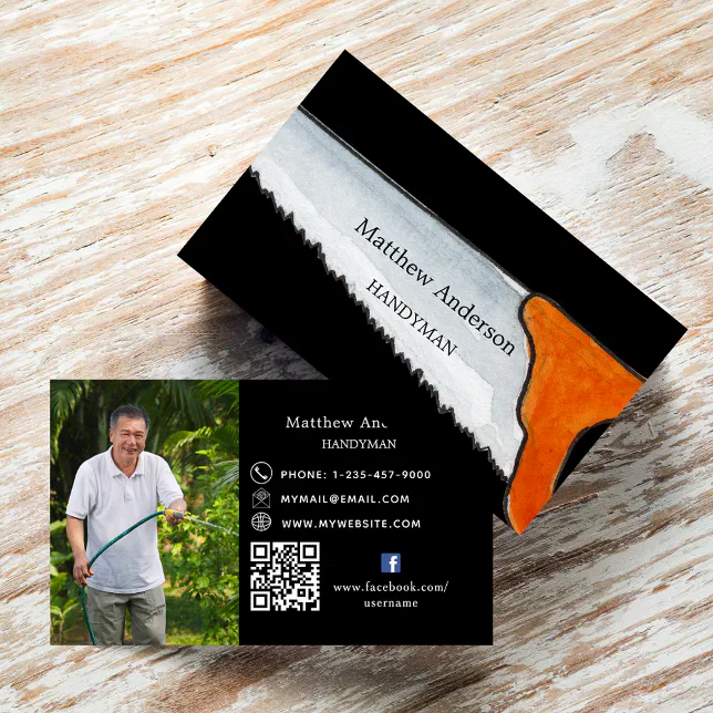 Black white home repairs photo QR code handyman Business Card | Zazzle