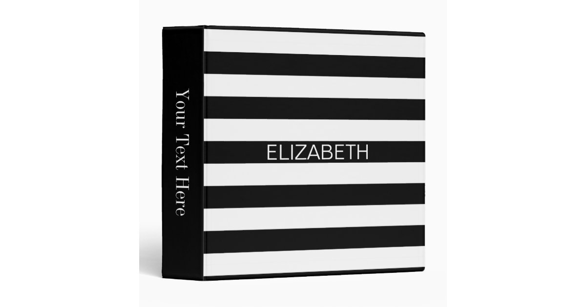 Black White Horizontal Preppy Stripe Name Monogram Binder | Zazzle