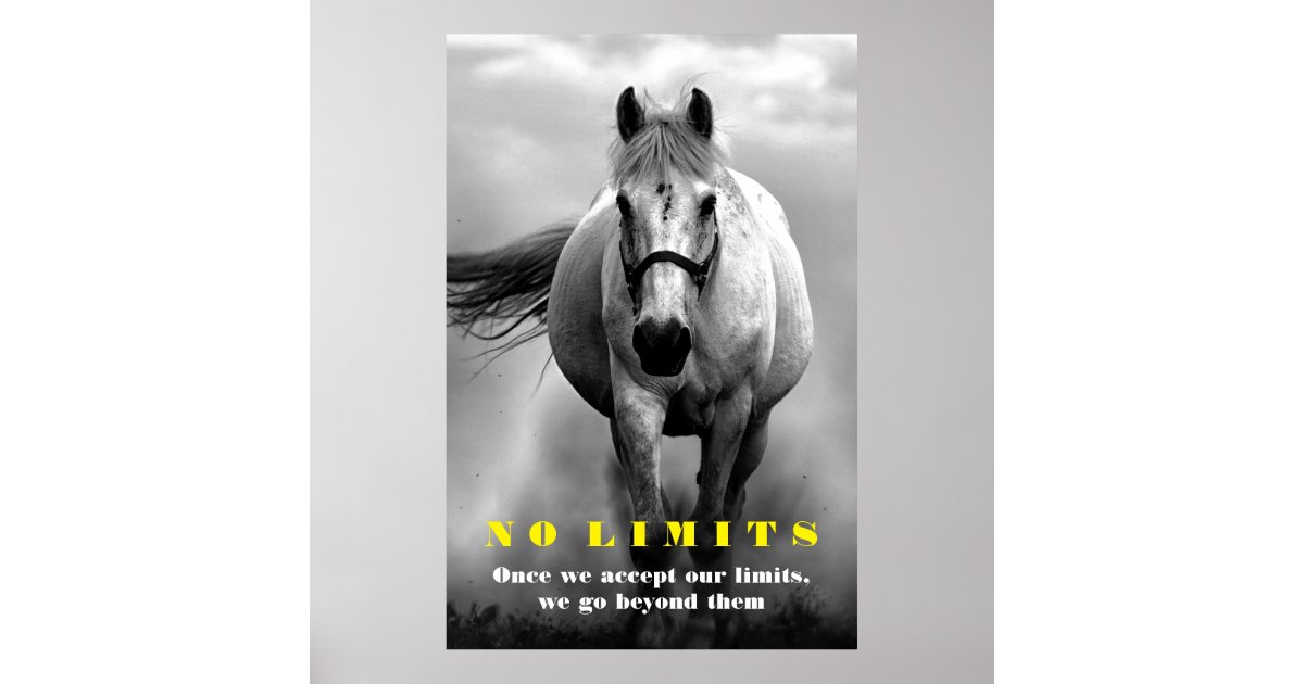Black White Horse Motivational No Limits Artwork Poster | Zazzle