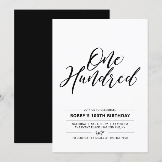 Black & White Hundred Minimal 100th Birthday Party Invitation | Zazzle.com