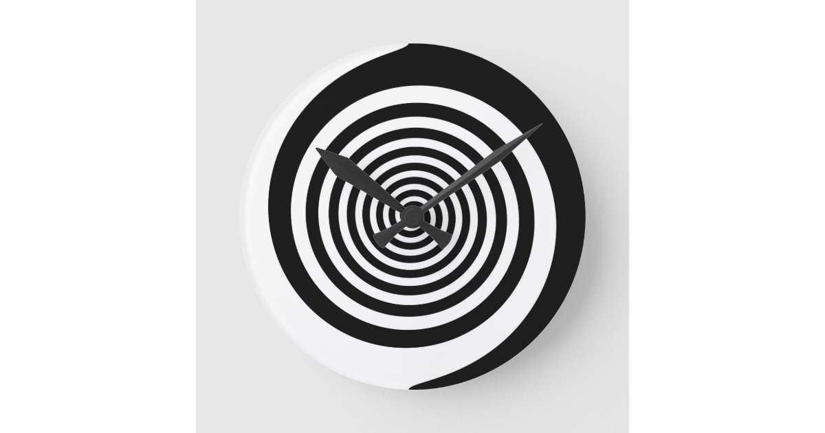 Black & White Hypnotic Spiral Round Clock | Zazzle