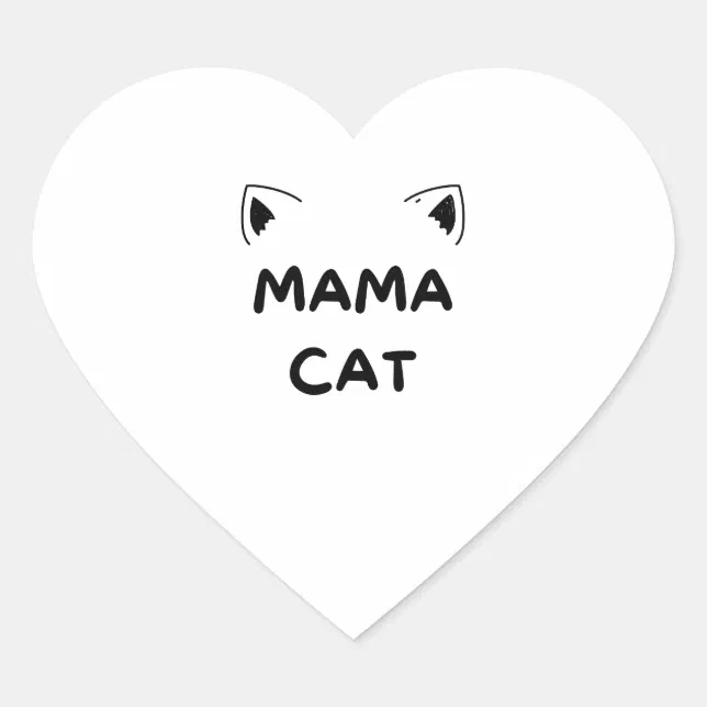 Black White Illustrated Mam Cat Heart Sticker | Zazzle
