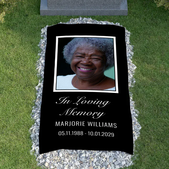 Black White In Loving Memory Photo Grave Cover Banner | Zazzle