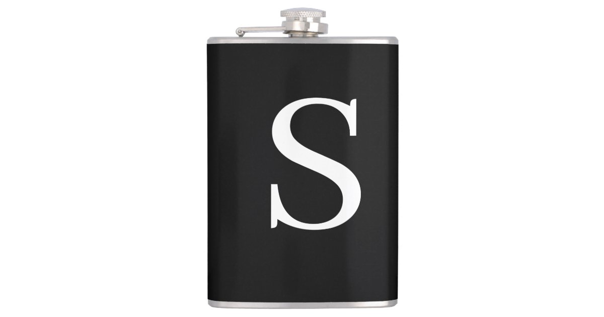 Black & White Initial Letter Monogrammed Plain Flask | Zazzle