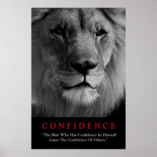 Black White Inspirational Confidence Lion Poster | Zazzle