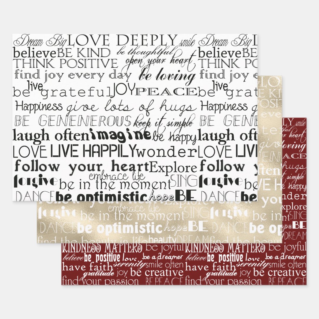 Black White Inspirational Words Wrapping Paper Sheets | Zazzle