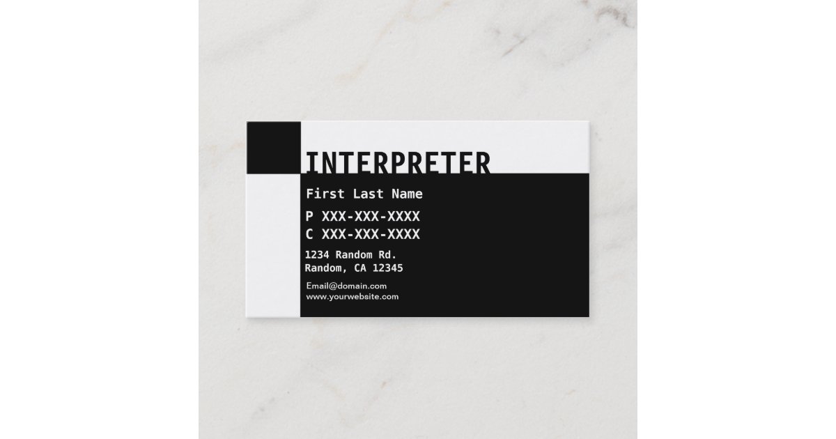 Black white Interpreter business cards | Zazzle