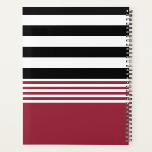 Black, White & Jester Red Striped Personalized Planner | Zazzle