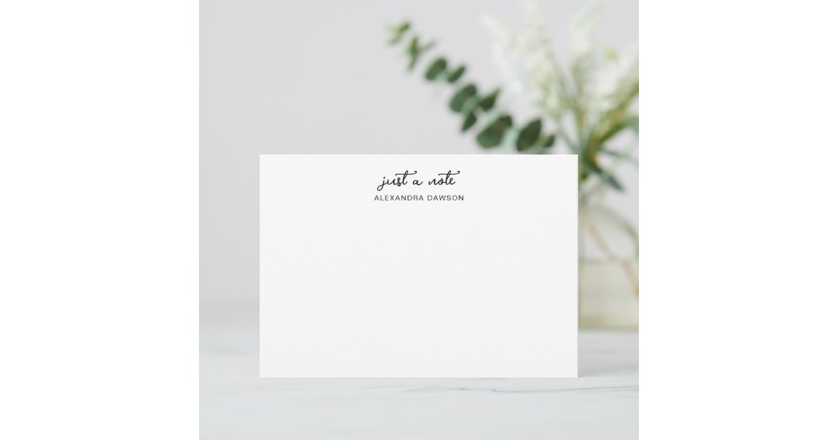 Black White Just A Note Name Script Note Card | Zazzle