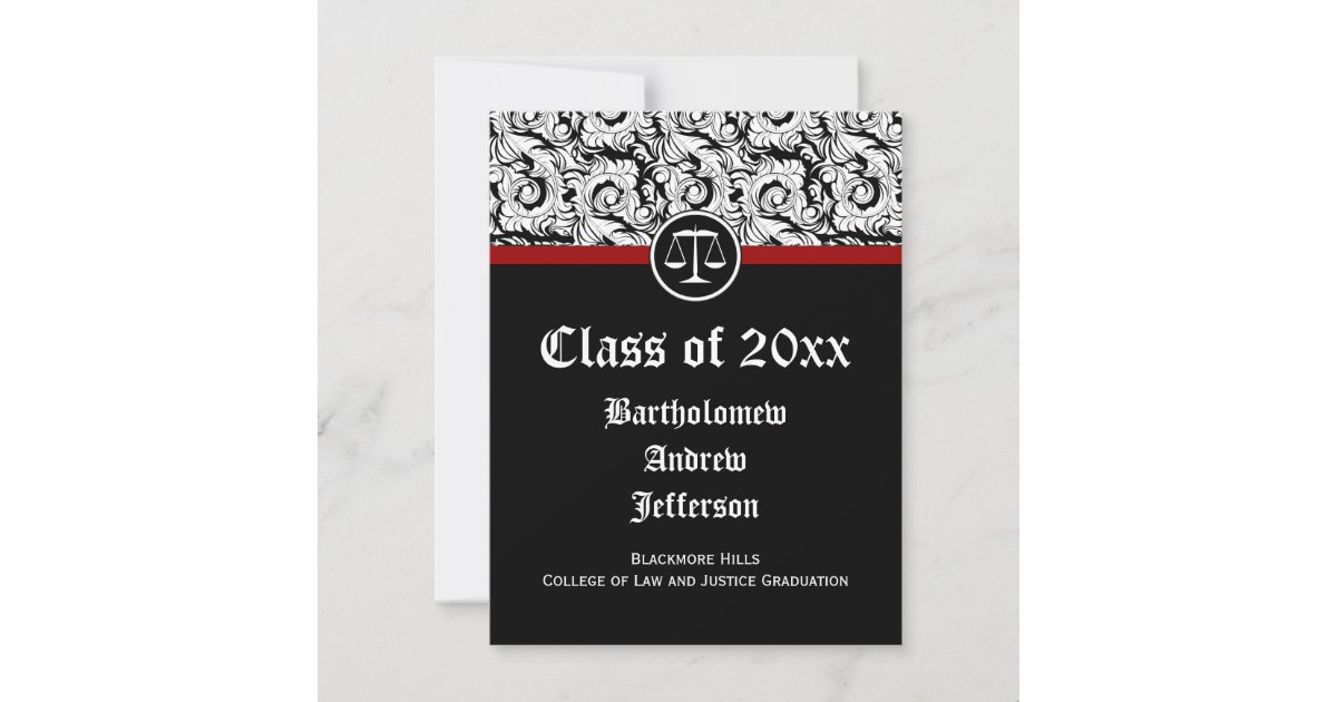 Black/White Justice Scales Law School Graduation Invitation | Zazzle