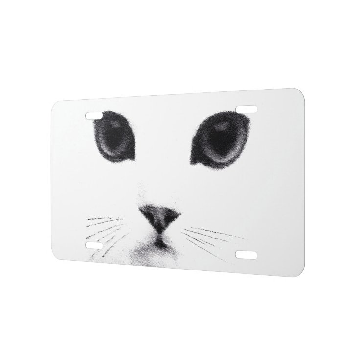 Black White Kitty Cat Face License Plate | Zazzle