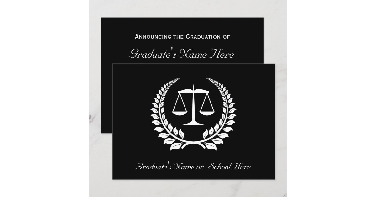 Black/White Laurel Law School Graduation Invitation | Zazzle