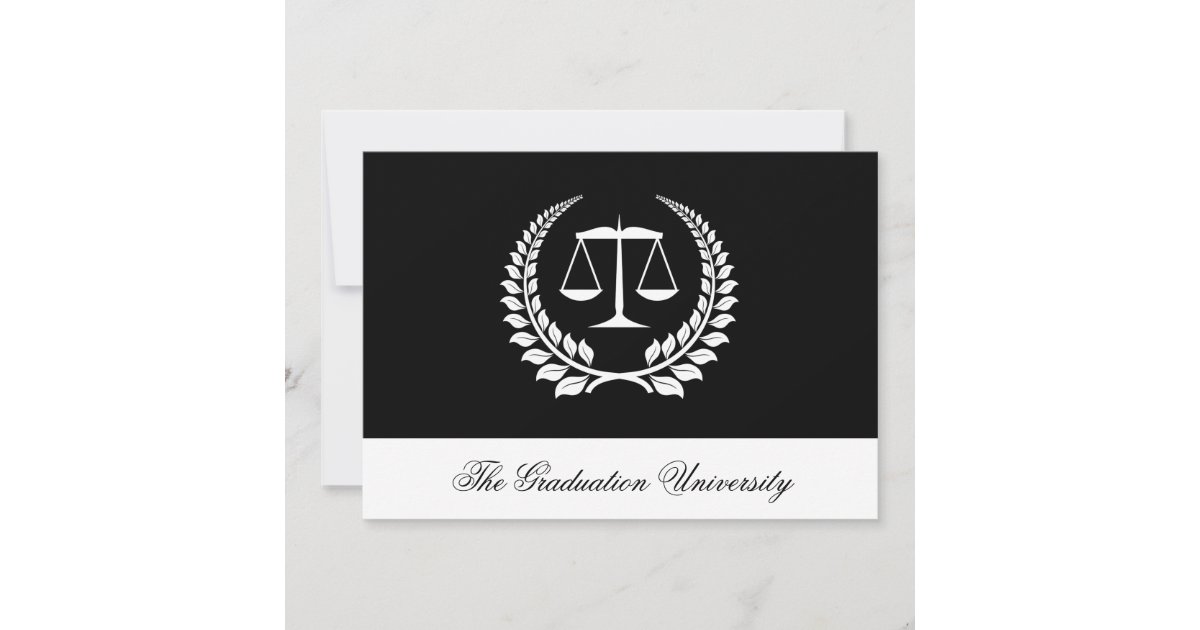 Black/White Laurel Law School Graduation Invitation | Zazzle