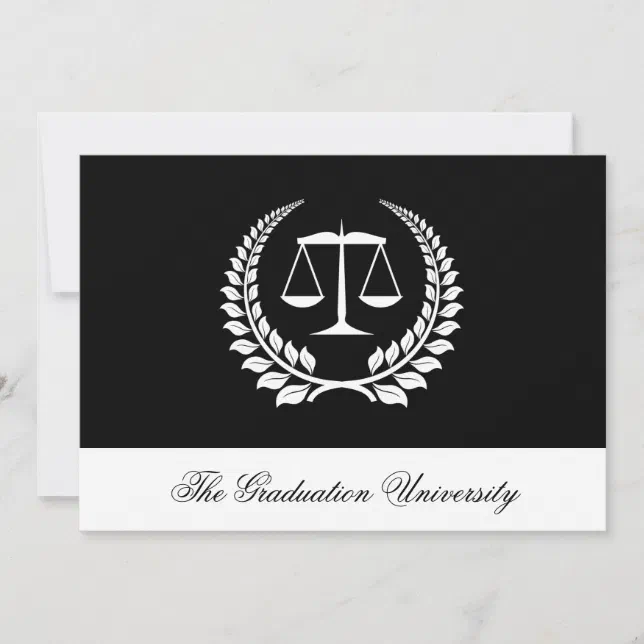 Black/White Laurel Law School Graduation Invitation | Zazzle